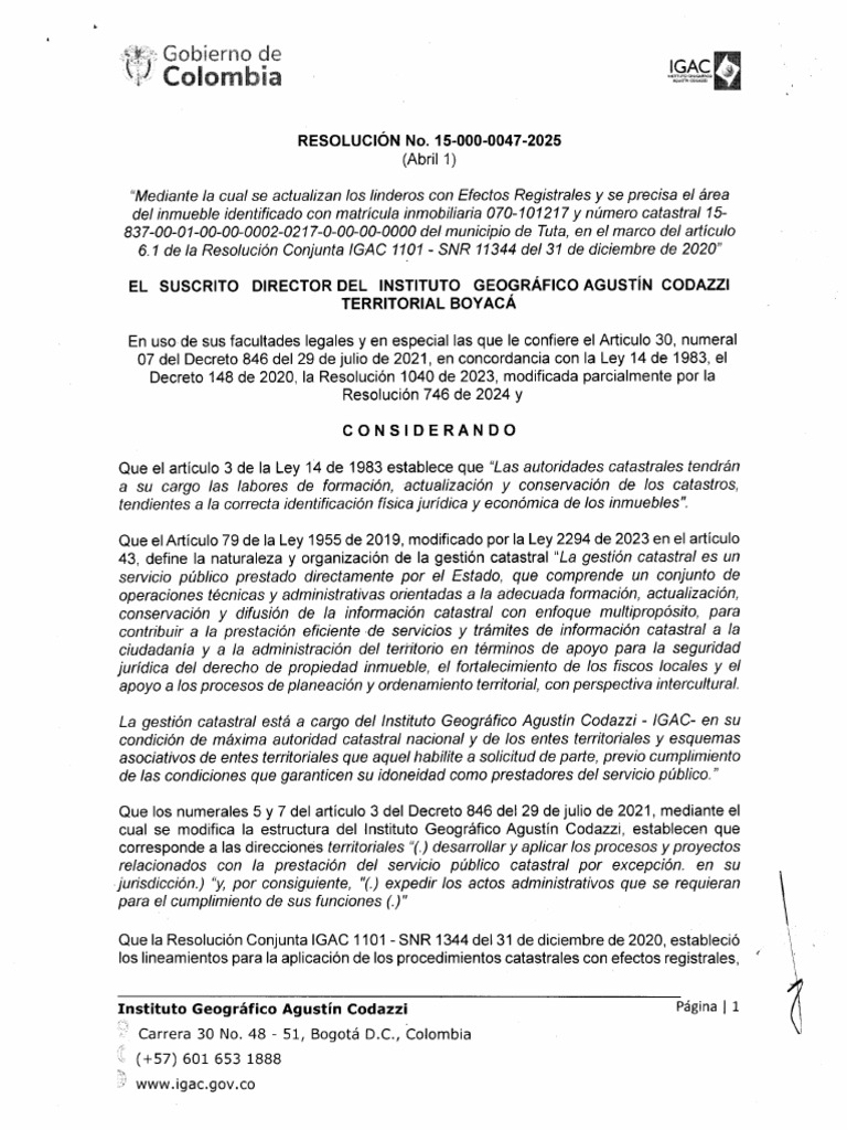 IGAC. Resolucion 15-000-0047-2025 - PlinioAntonioArias | PDF