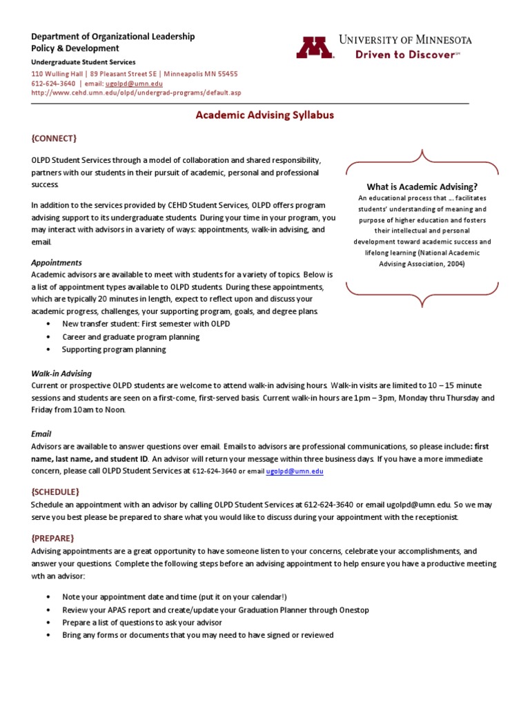 Academic Advising Syllabus | PDF | Goal | Leadership