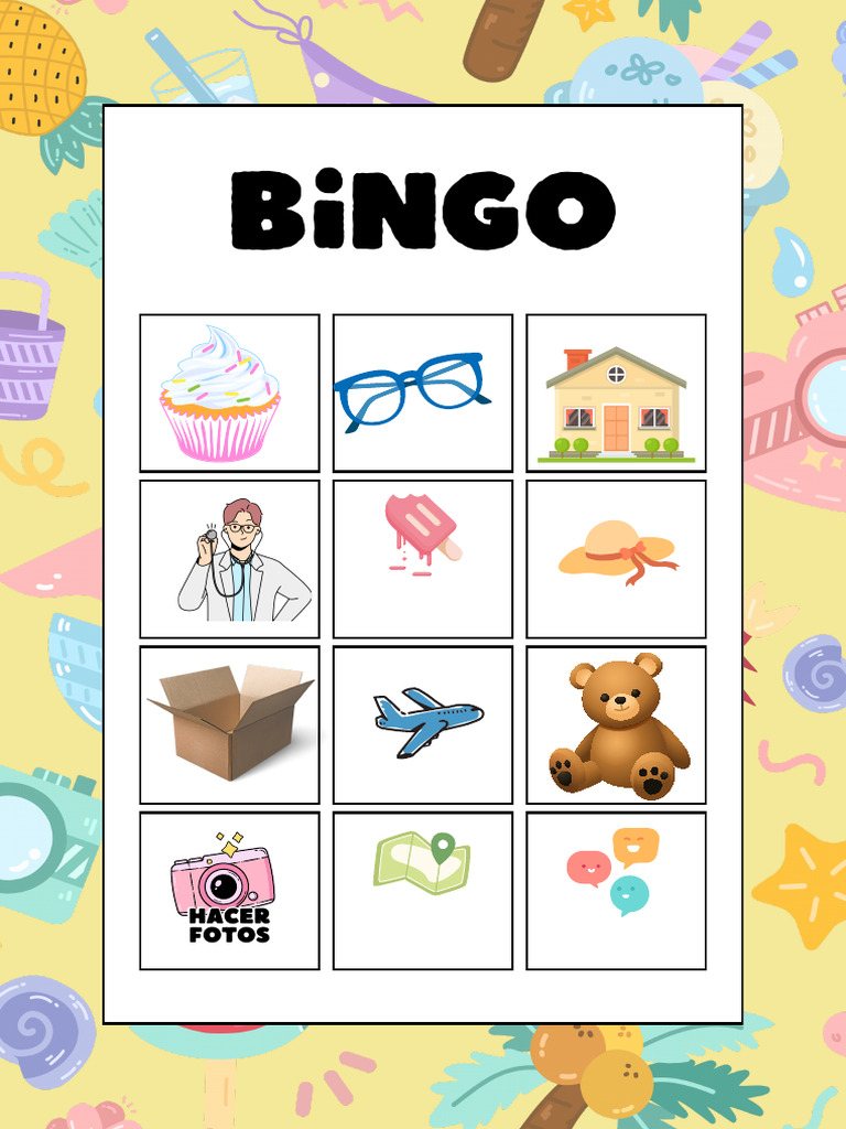 Documento A4 Bingo Del Verano Ilustrado Divertido Amarillo | PDF