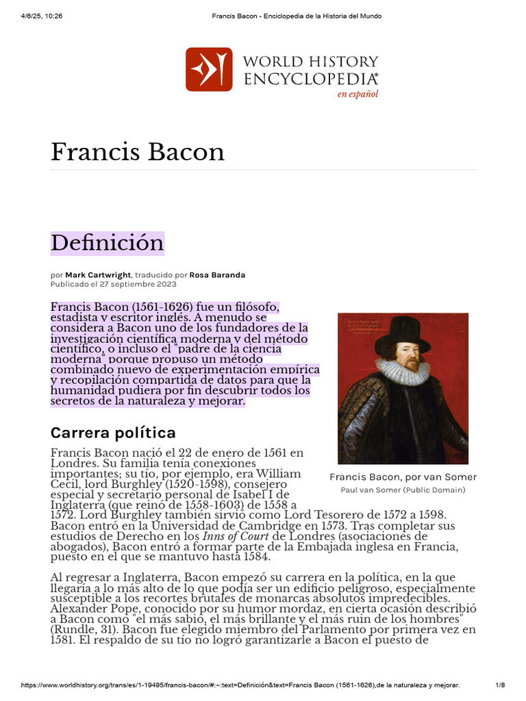 Francis Bacon - Enciclopedia de La Historia Del Mundo | PDF | Francis Bacon | Método científico