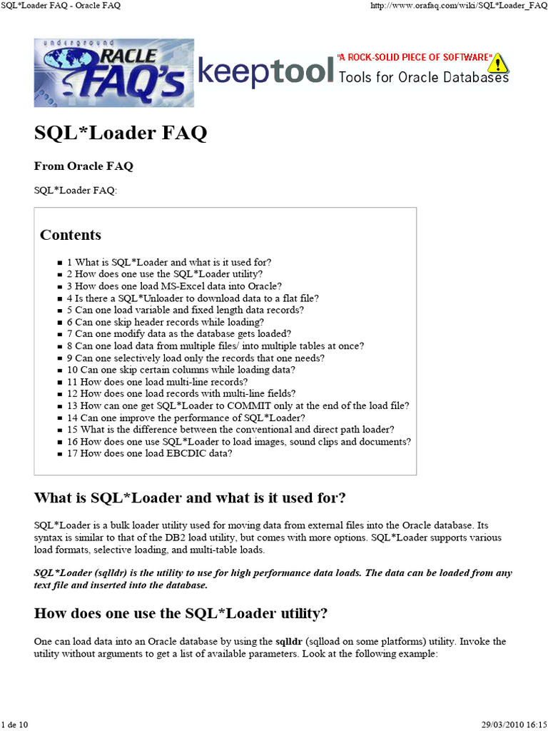 SQL - Loader Faq - Oracle Faq | PDF | Comma Separated Values | Databases
