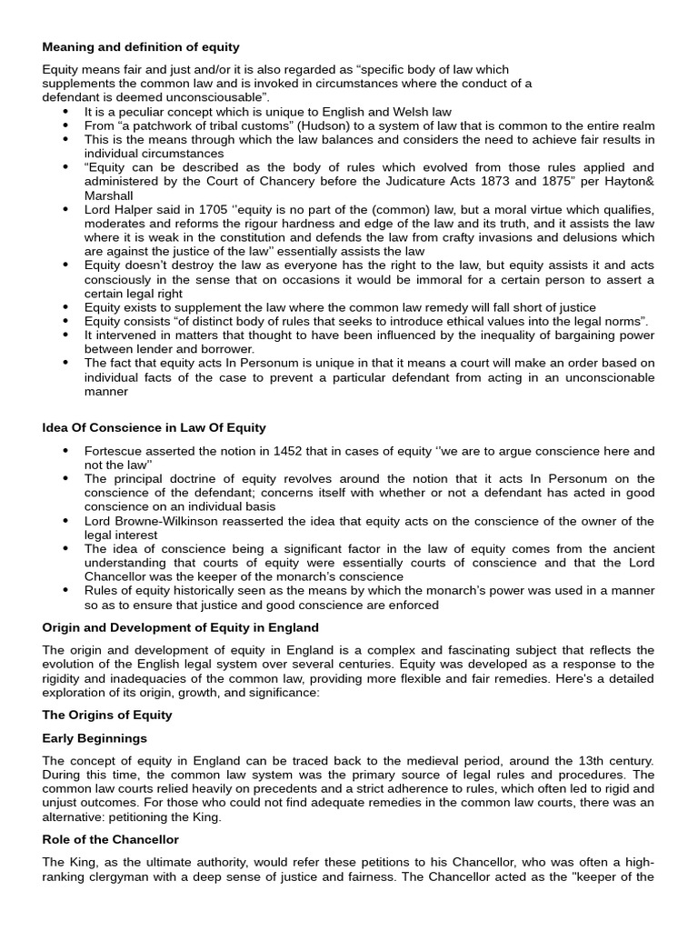Meaning and Definition of Equity | PDF | Equity (Law) | Legal Remedy