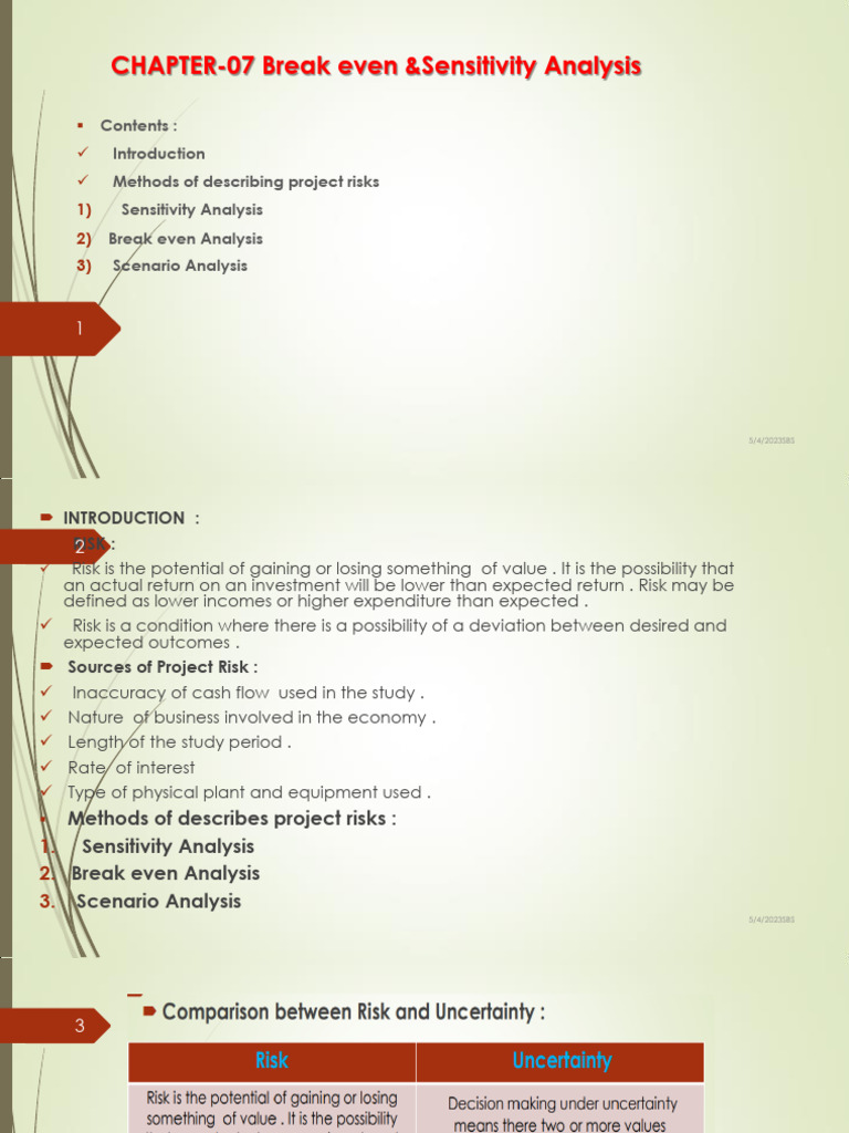 Unit - 07 Break Even &sensitivity Analysis | PDF | Risk | Sensitivity Analysis