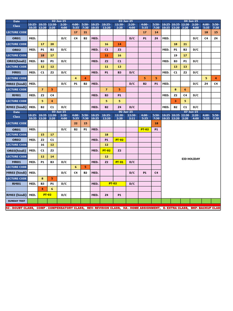 Medical Time Table 2 June To 7 June | PDF