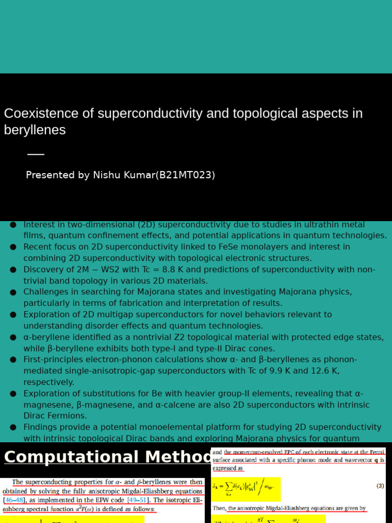 Coexistence of Superconductivity and Topological Aspects in Beryllenes - PPT | PDF ...