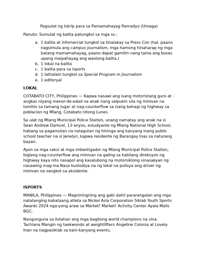 Dec. 6 Fact Sheet Pagsulat NG Iskrip para Sa Pamamahayag Panradyo | PDF