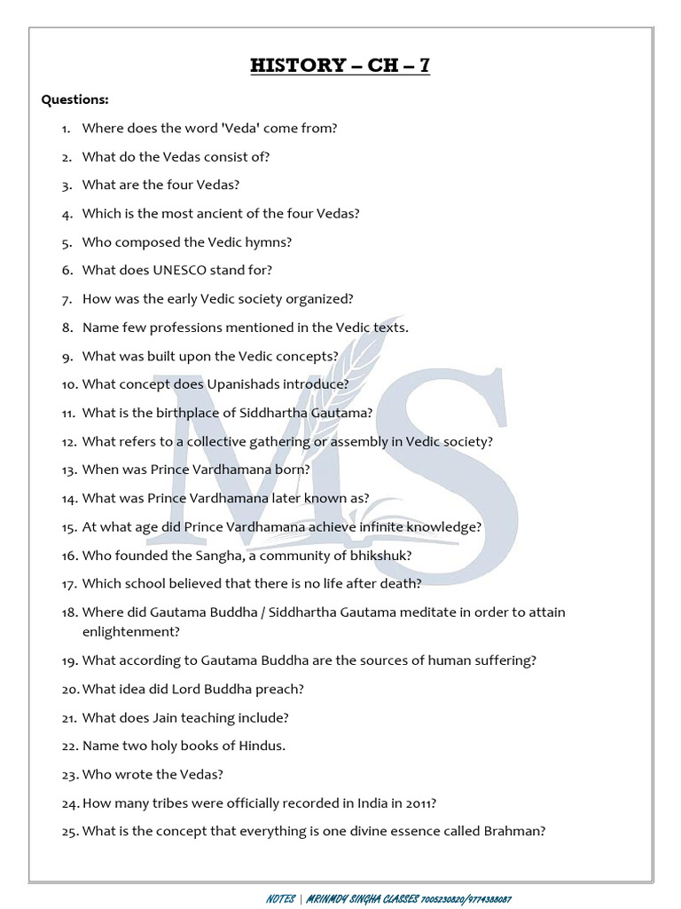 Class 6 History Chapter 7 WATERMARK | PDF | Vedas | Moksha