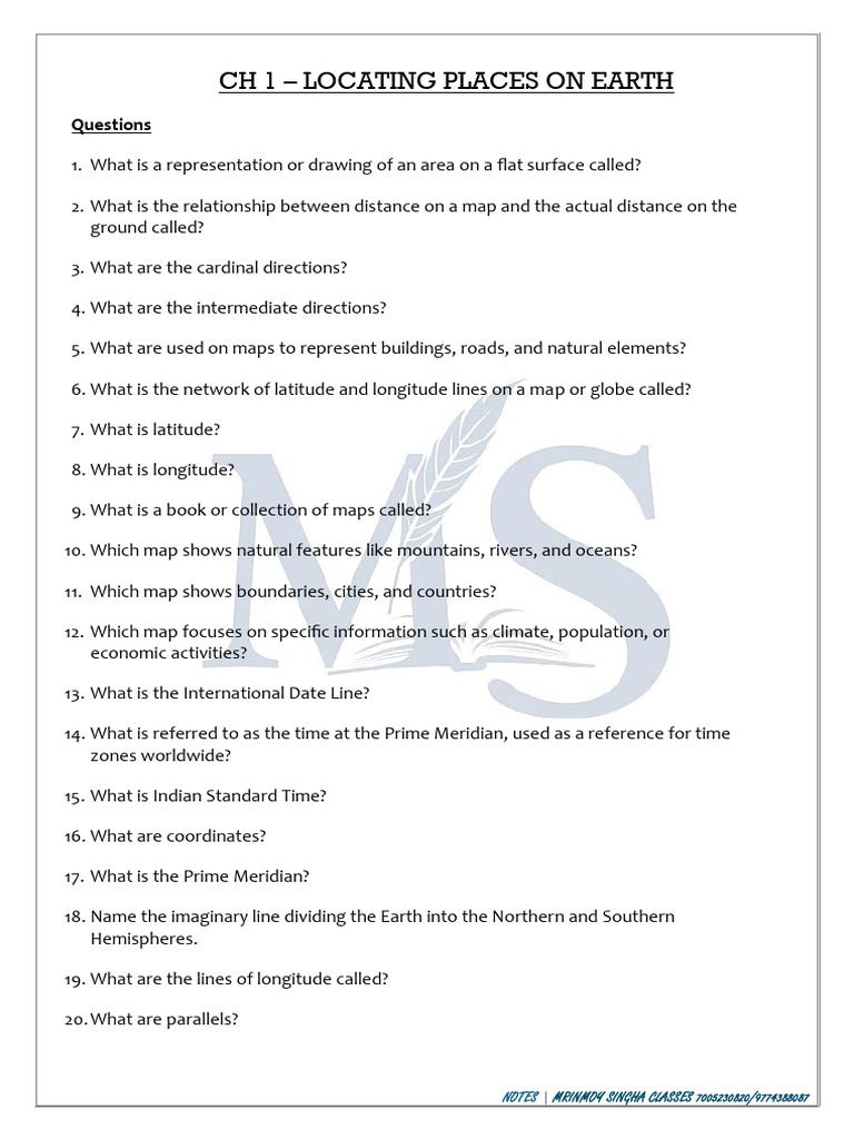 6 Geo CH 1 Questions Typed | PDF | Longitude | Latitude