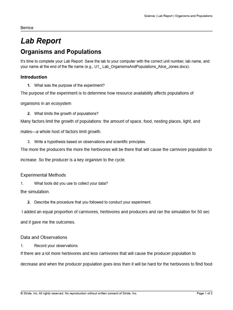 SCI LabReport Unit 1 | PDF | Experiment | Ecosystem