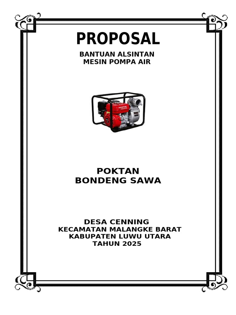 Proposal Mesin Pompa Air - Bondeng Sawa | PDF