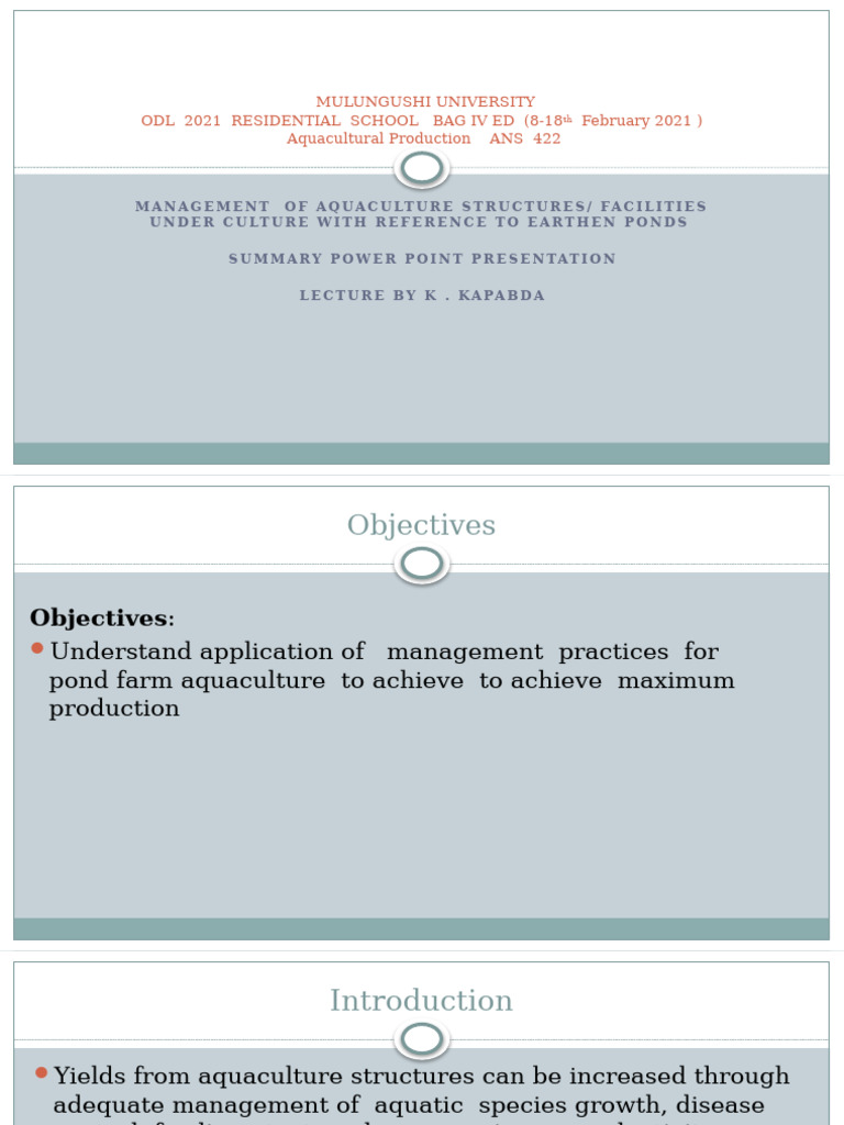 Aquaculture ManagementODL 2021 | PDF | Pond | Fertilizer