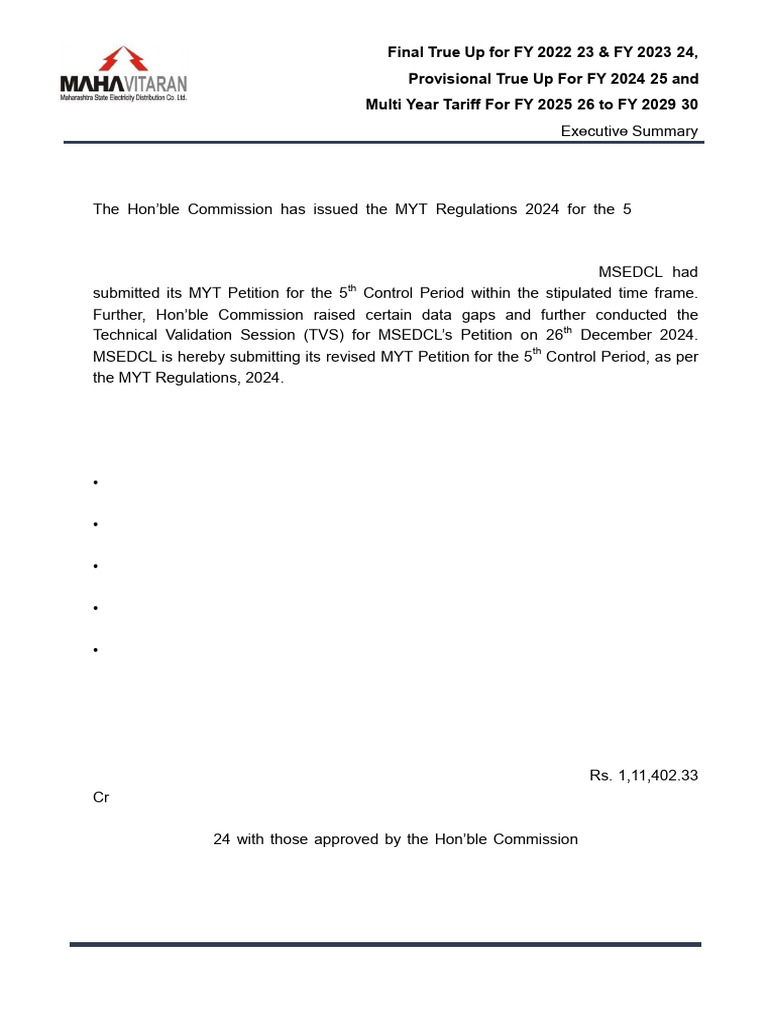 MSEDCL Final Revised MYT Petition Executive Summary English | PDF | Tax ...