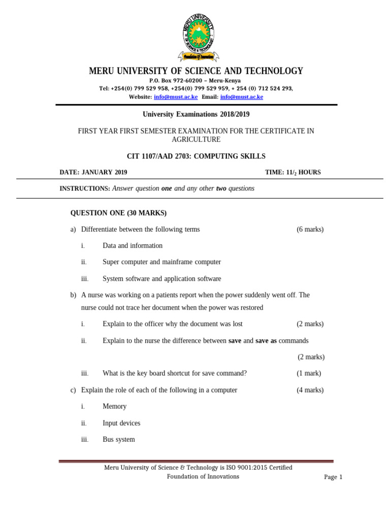 CIT 1107 Computing Skills | PDF | Microsoft Word | Computing