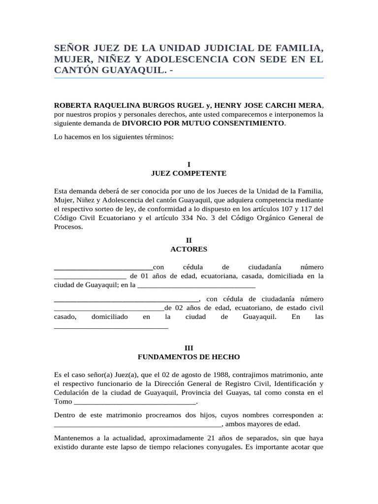 Documento 01 | PDF | Divorcio | Juez