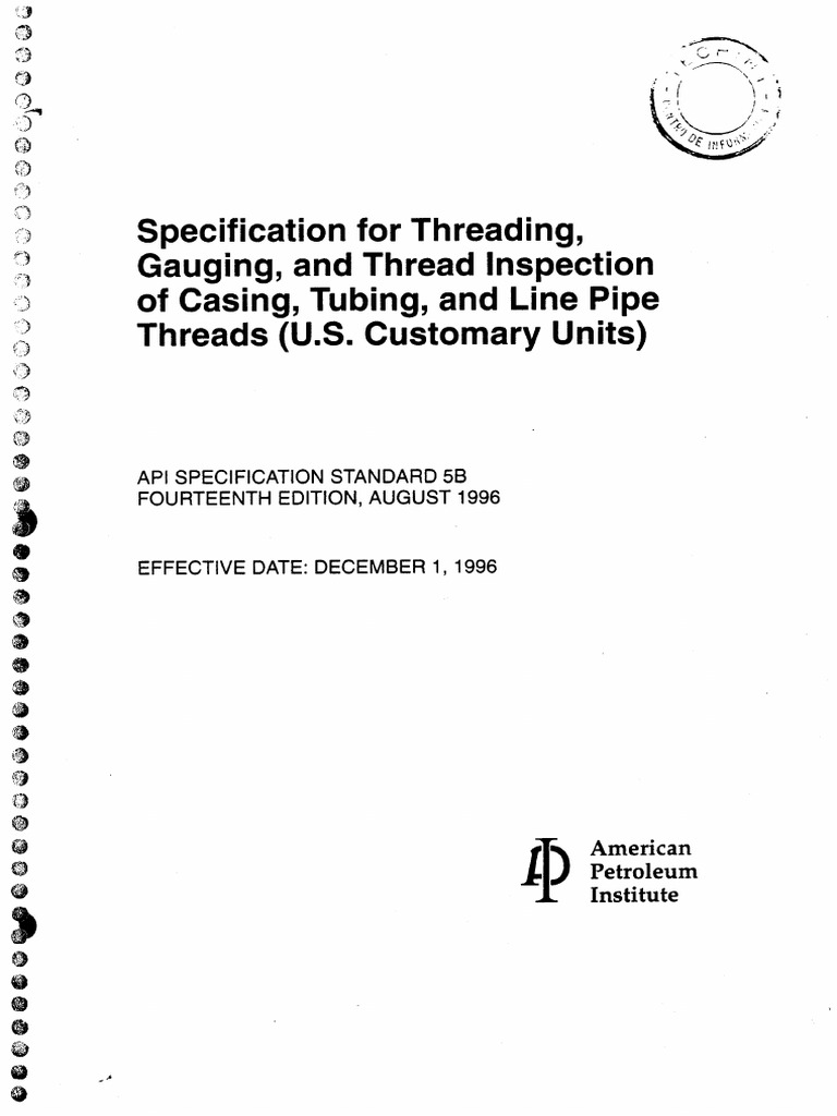 API 5B Especificacion de Rosca Medicion e Impresion de Rosca Del Revestimiento Tuberias y Linea ...