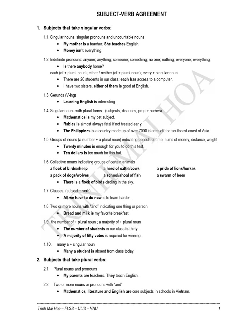 Subject-Verb Agreement | PDF | Grammatical Number | Plural