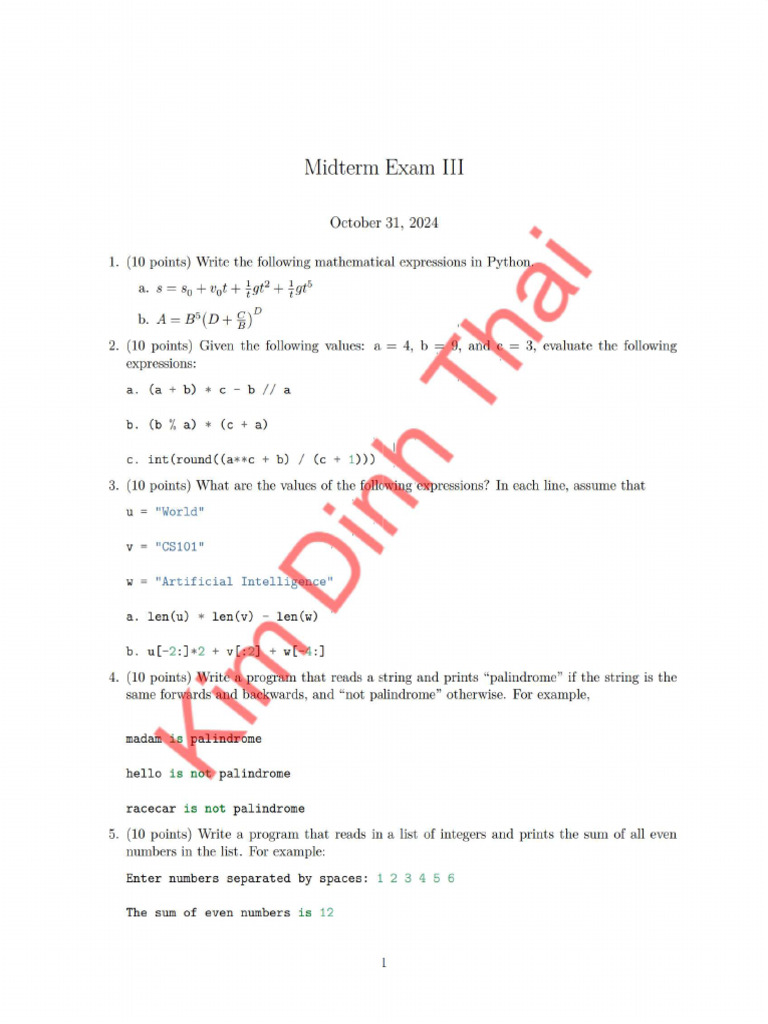 Midterm Exam III - 2024-2025P | PDF