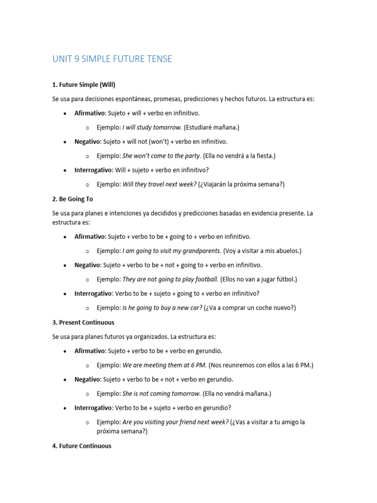 Unit 9 Simple Future Tense | PDF | Traducciones | Semiótica