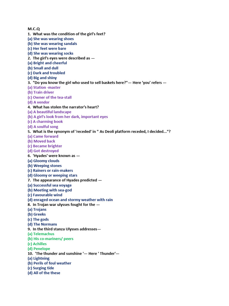 Multiple Choice Questions on Literature | PDF | Trojan War | Trojan War ...