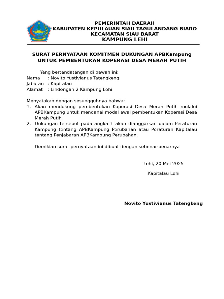 Surat Pernyataan Komitmen | PDF