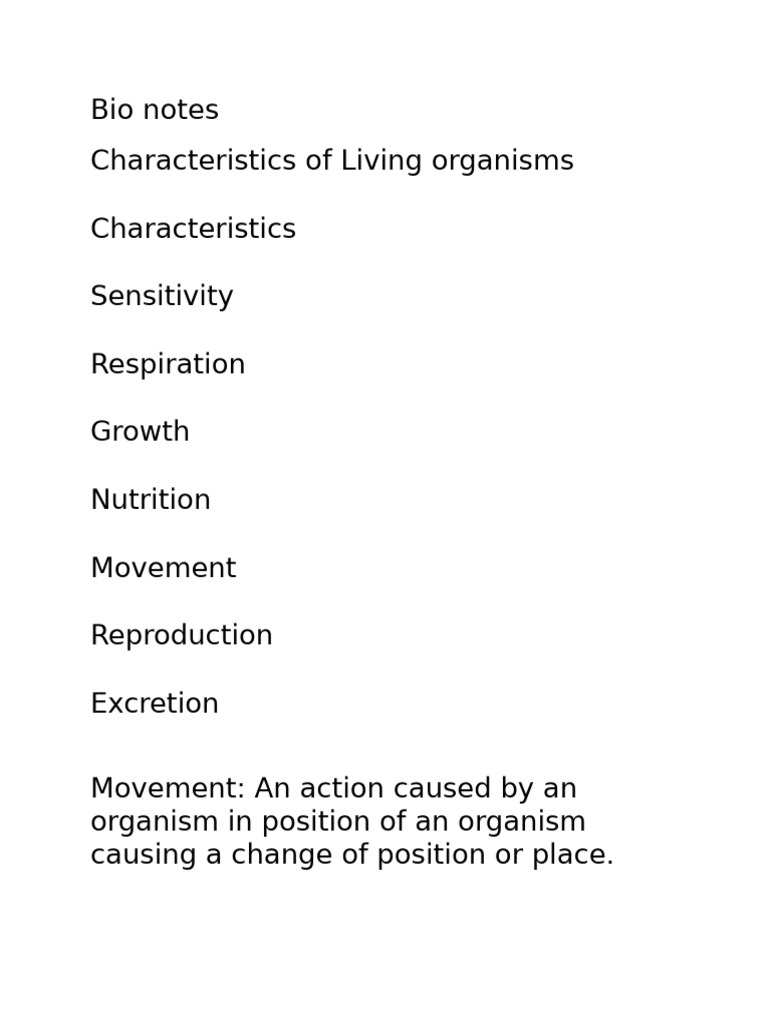 Characteristics of Living Organisms | PDF