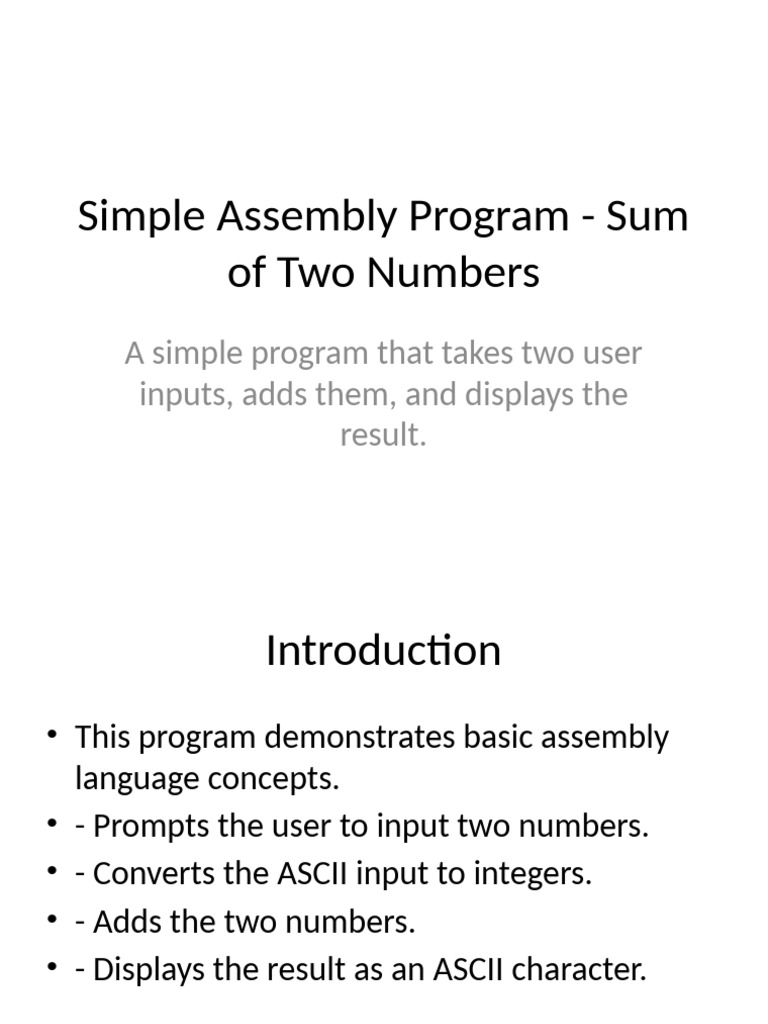 05 Assembly Sum Program | PDF 05 Assembly Sum Program | PDF