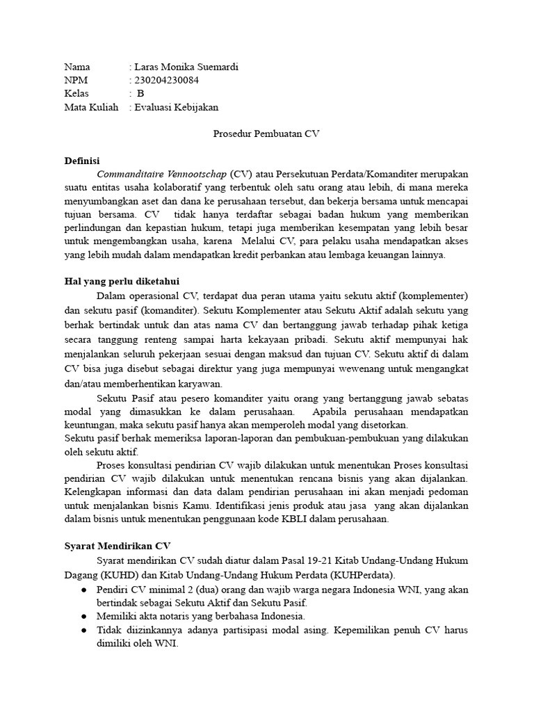 Prosedur Pembuatan CV Dan PT | PDF