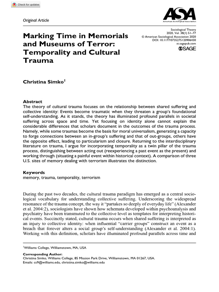 Temporality and Cultural Trauma | PDF | Psychological Trauma ...