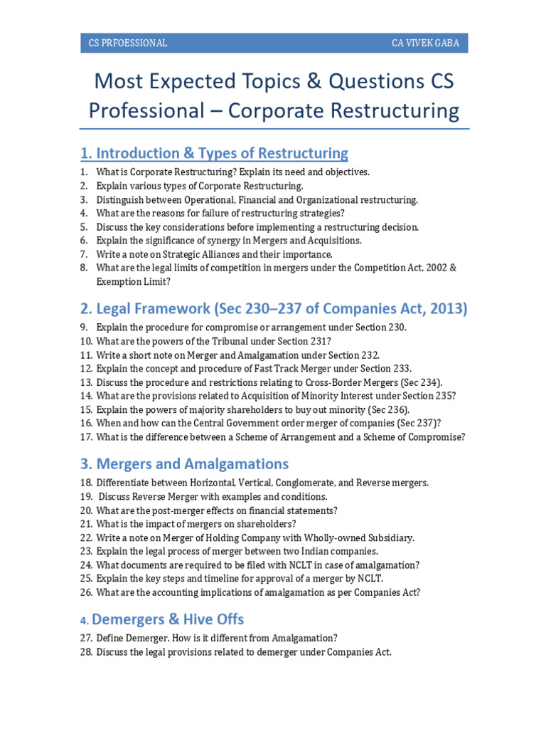 CR & IBC Most Expected Topics & Questions | PDF | Mergers And ...