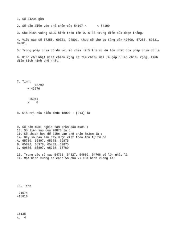 On Tap Toan Lop 3 HK 2 | PDF