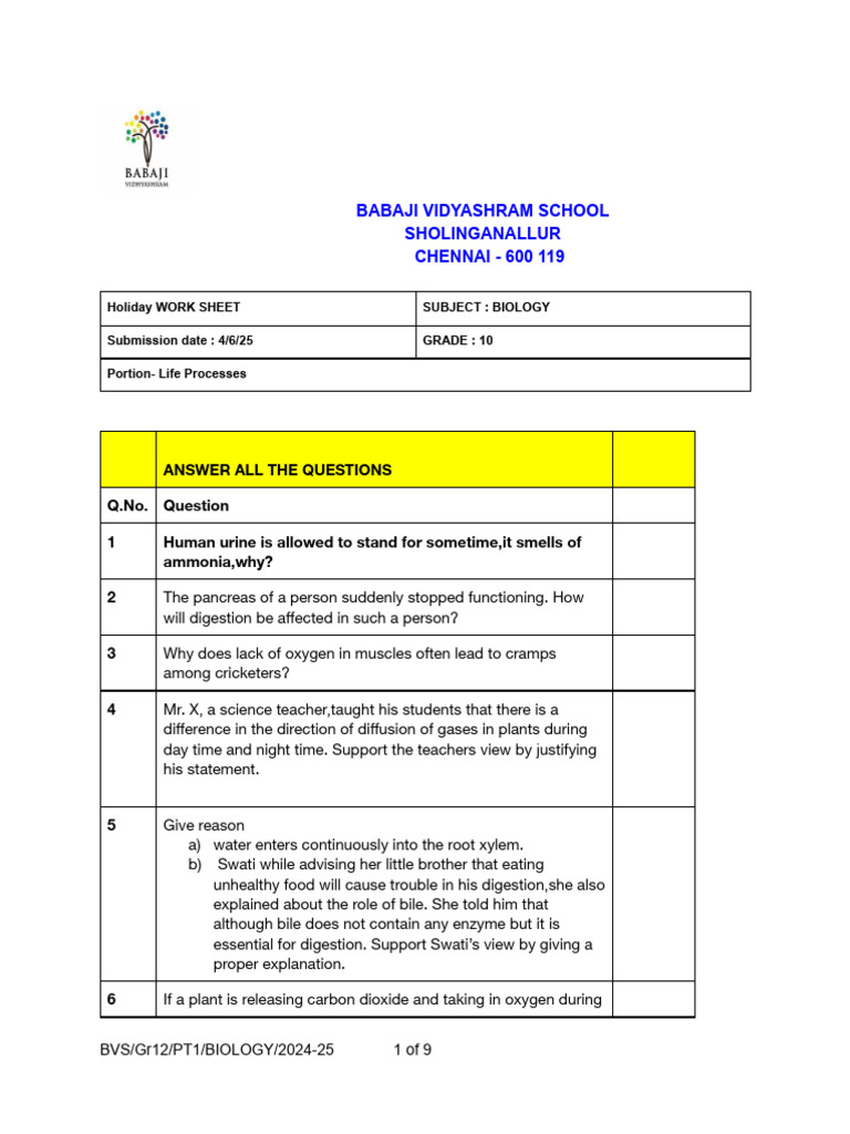 Gr10 Bio Holiday Homework | PDF