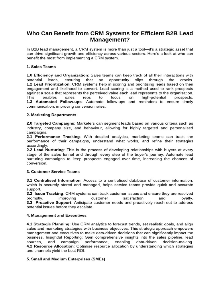 Who Can Benefit From CRM Systems For Efficient B2B Lead Management | PDF | Customer Relationship ...