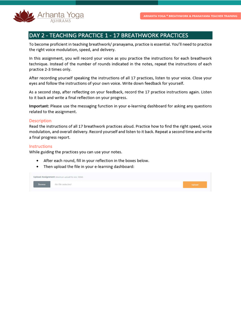 Day 2 Teaching Practice 1 17 Breathwork Practices | PDF | Breathing | Yoga