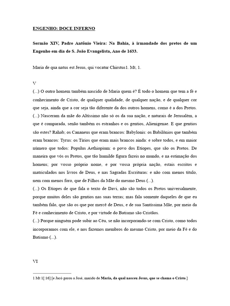 Doce Inferno: Sermão de Vieira sobre os Pretos | PDF | Rosário | Jesus