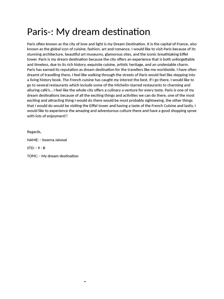 My Dream Destination - Swarna | PDF