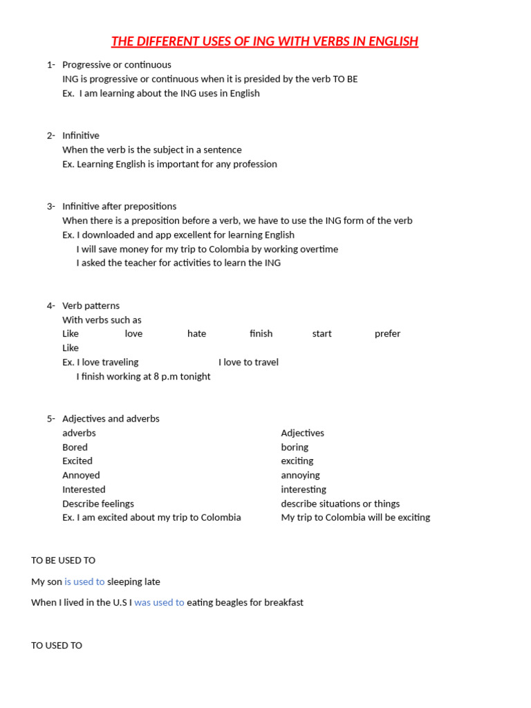 Uses of ING with English Verbs | PDF