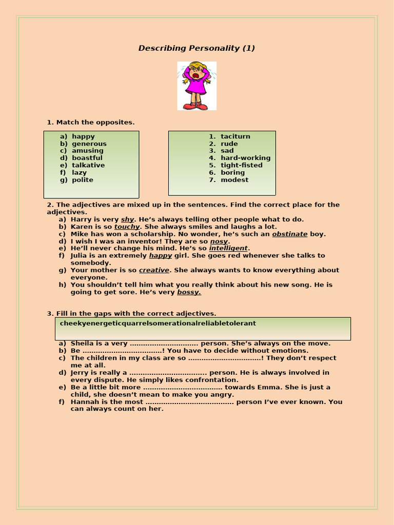 Describing Personality Activities Promoting Classroom Dynamics Group ...