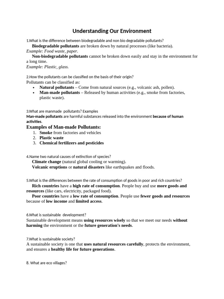 Understanding Our Environment NOTES-2MARKS | PDF