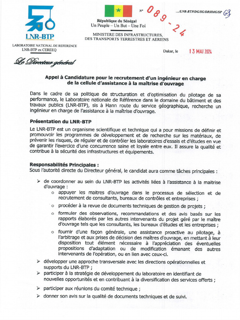 Appel Candidature Ing Nieur G Nie Civil 1715890452 | PDF