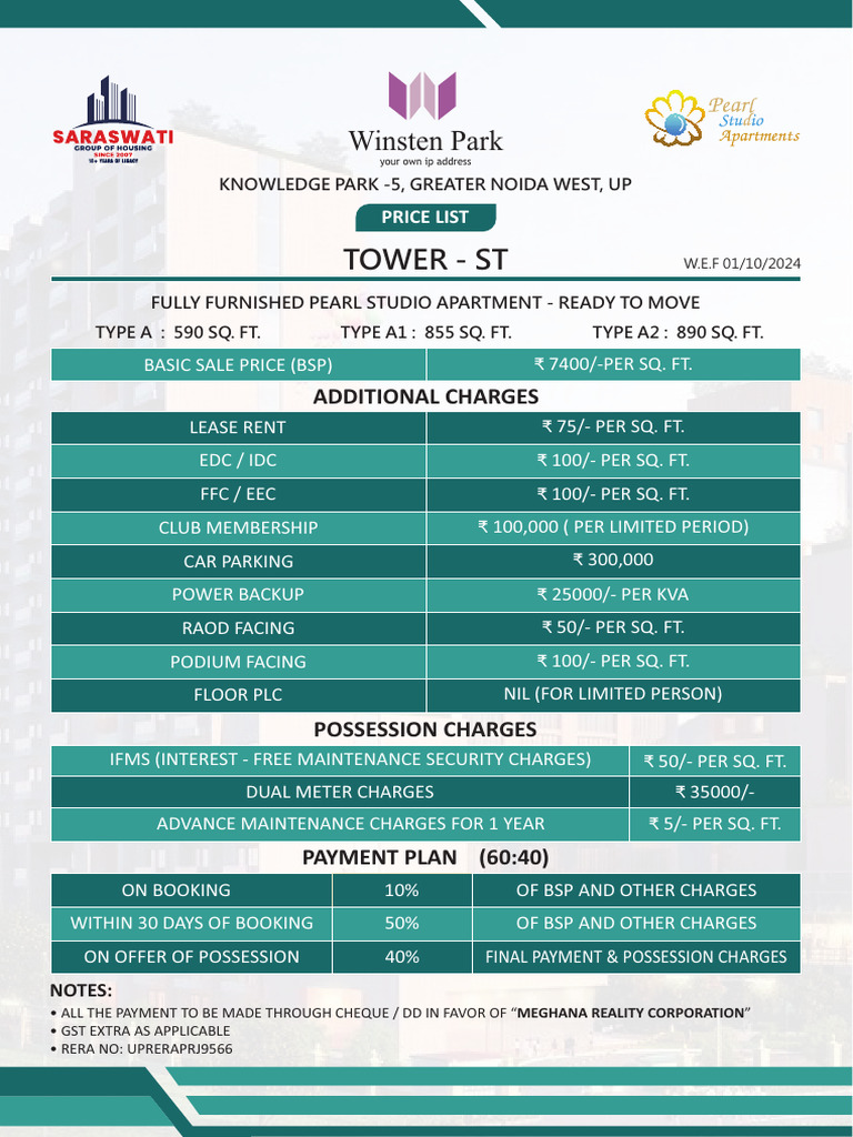 Winsten Park Price List & Payment Plan | PDF