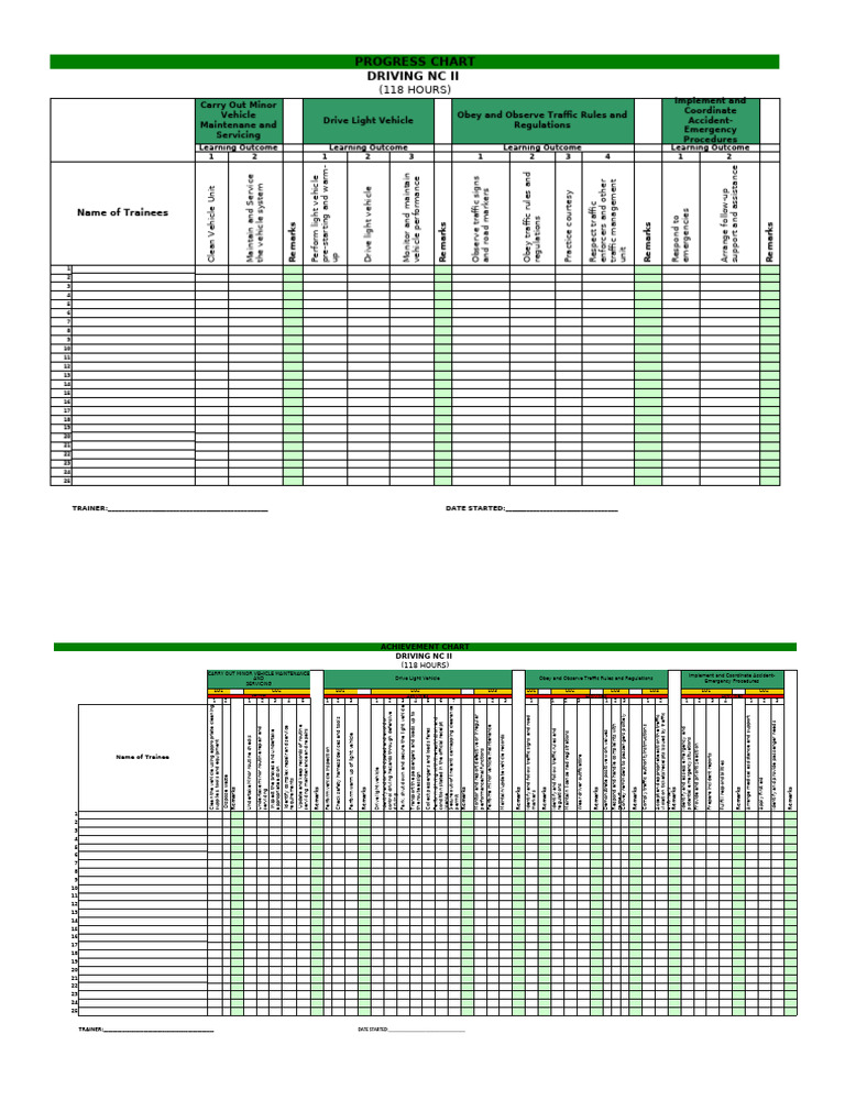 Driving Progress and Achievement Chart | PDF | Traffic | Vehicles