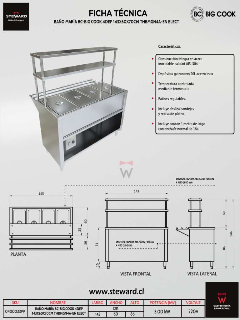 BAÑO MARÍA BC-BIG COOK 4DEP 143X60X70CM THBMGN4A-EN ELECT ...