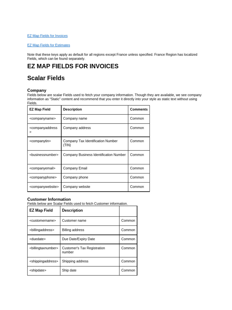 QBO EZ Map Fields Catalog | PDF | Invoice | Taxes
