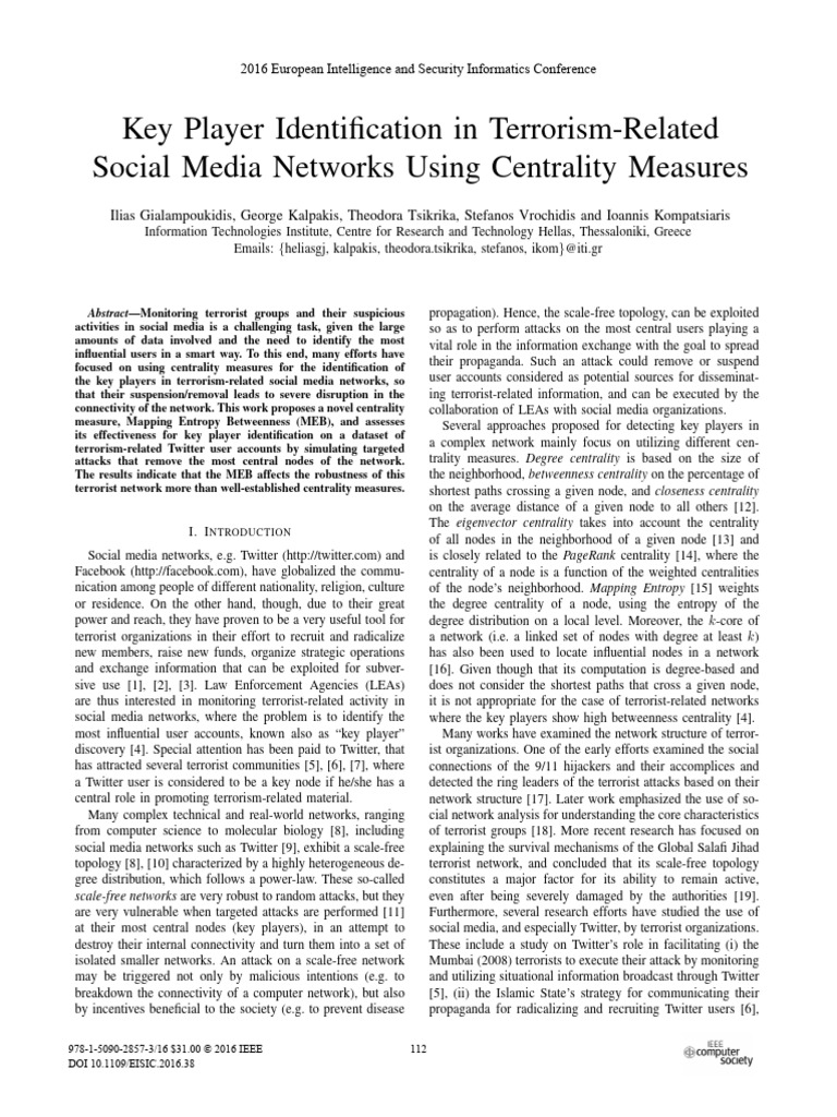 Key Player Identification in Terrorism-Related | PDF | Graph Theory ...