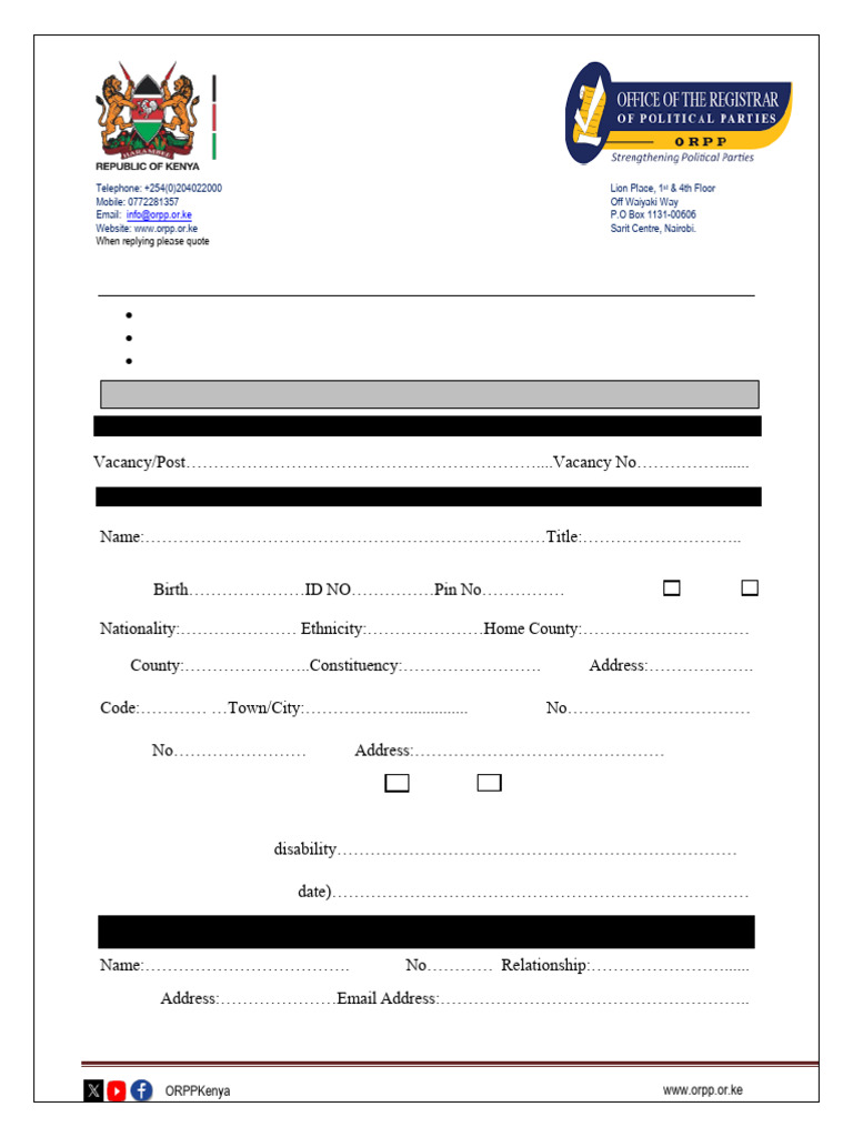 ORPP Job Application Form 2024 Final | PDF | Justice | Crime & Violence