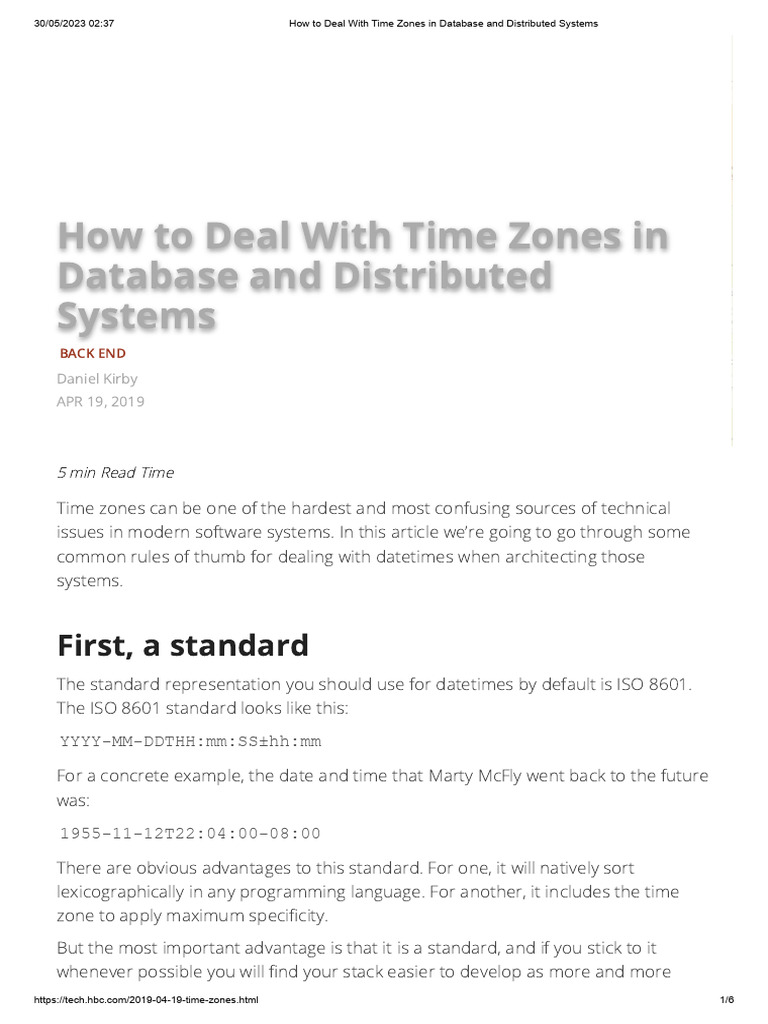 How To Deal With Time Zones in Database and Distributed Systems | PDF ...