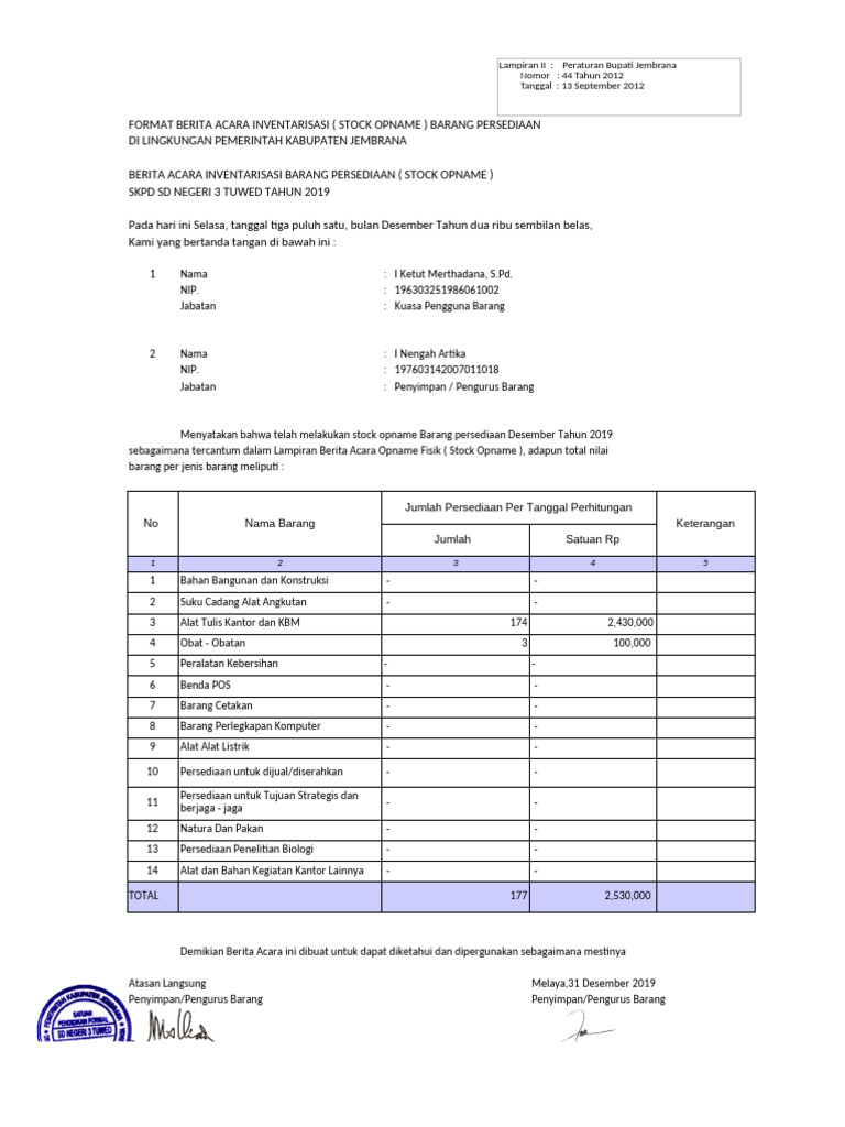 Format Berita Acara Opname Barang | PDF