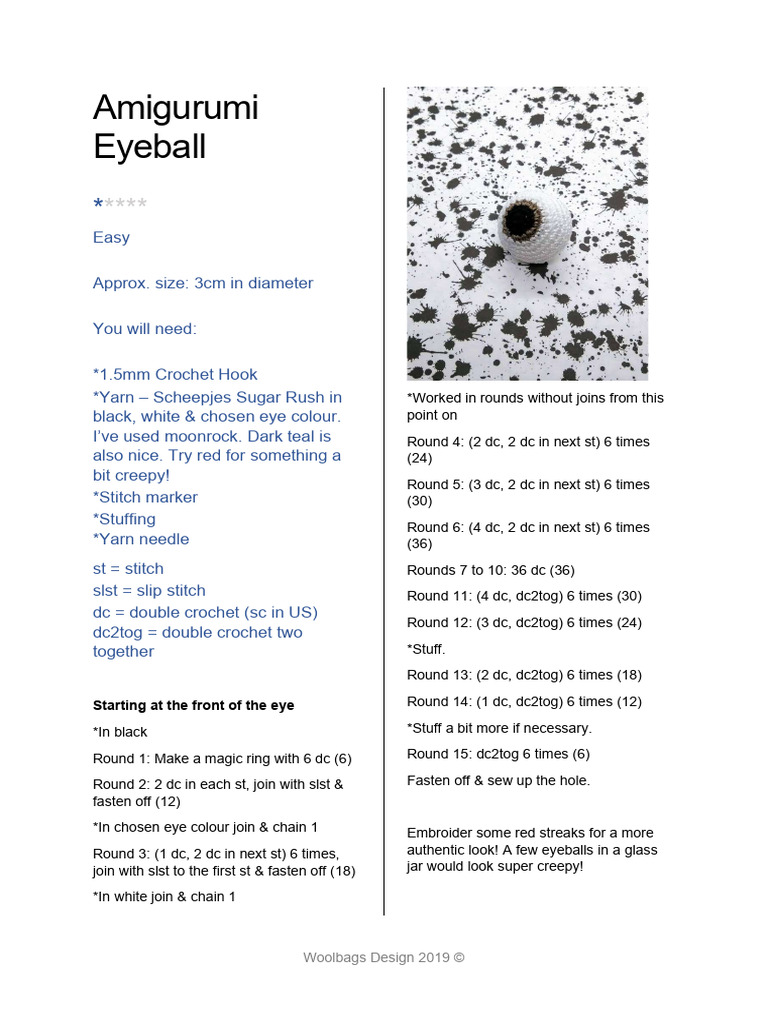 Amigurumi Eyeball Crochet Pattern | PDF