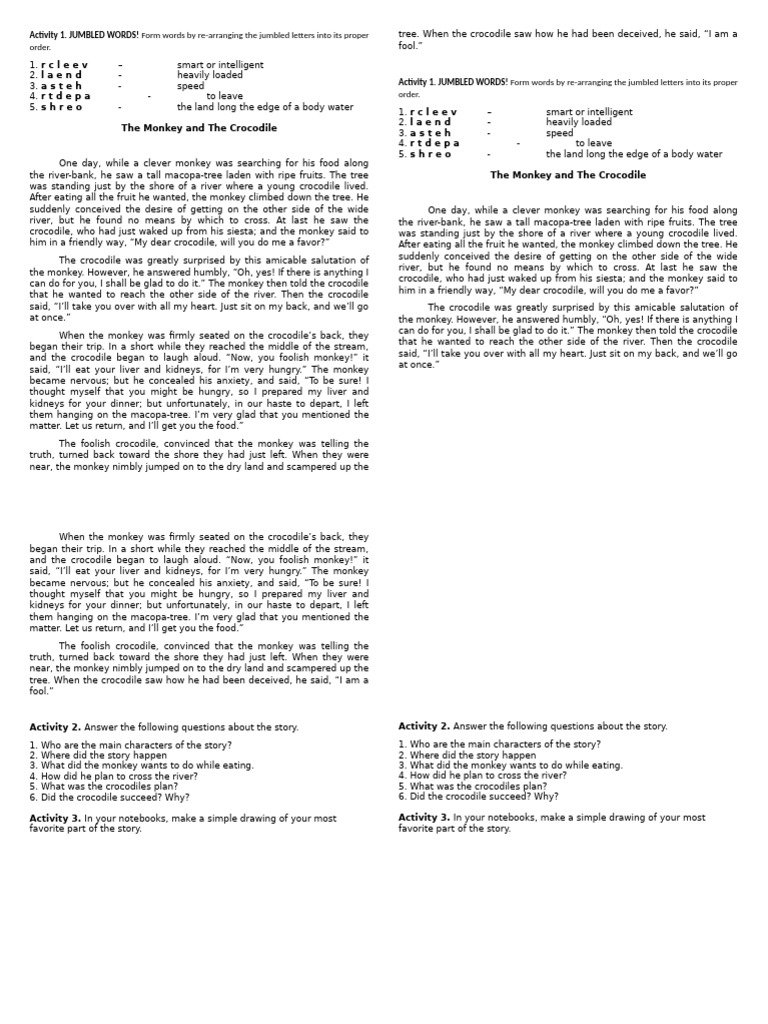 Jumbled Words and Story Activities | PDF