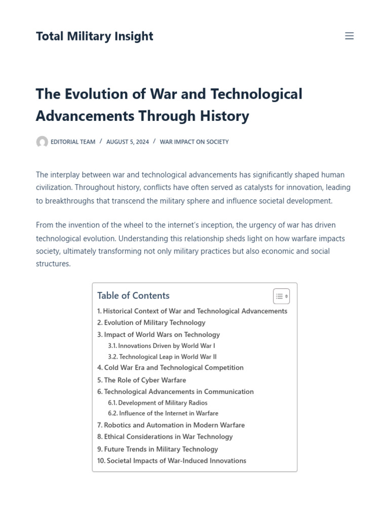 The Evolution of War and Technological Advancements Through History - Total Military Insight ...